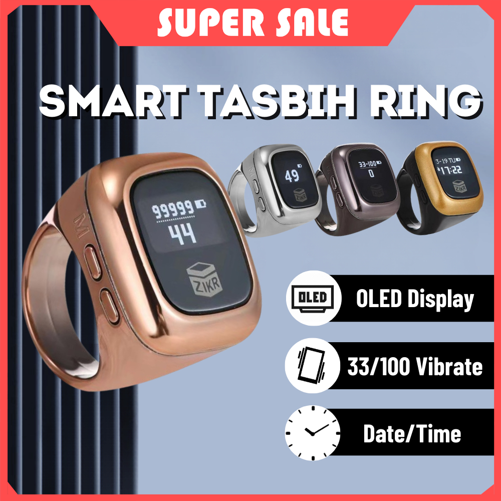 Digital Tasbih 33/100 Vibrate Date Clock OLED Display Rechargeable ...