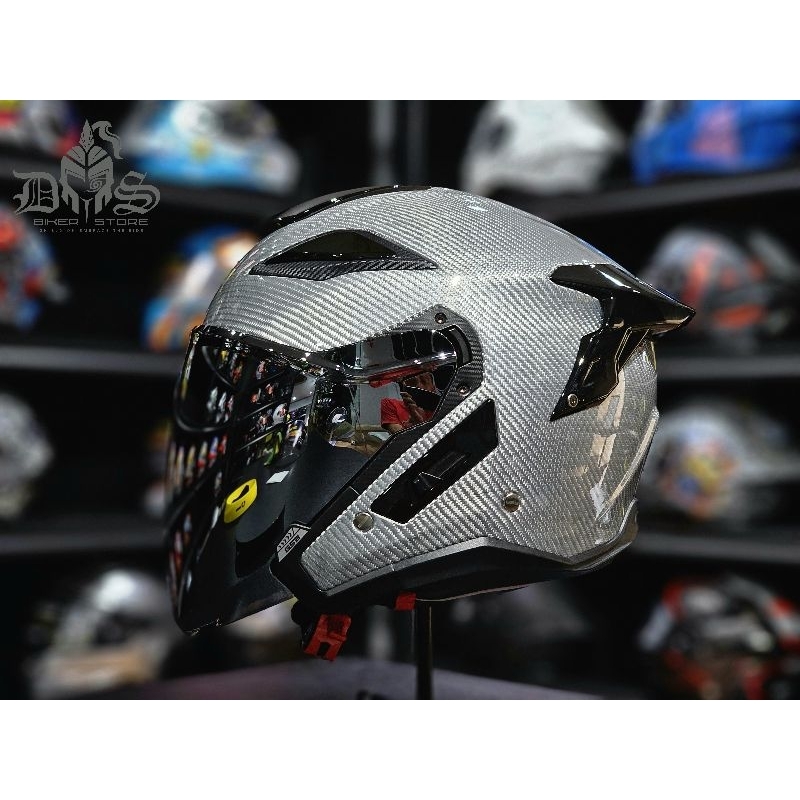 Original GSB Silver Carbon Open Face Helmet | Shopee Malaysia