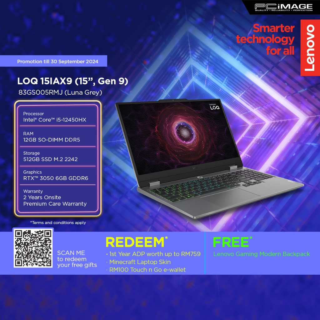 LENOVO LOQ 83GS005RMJ (I5-12450HX/12GB DDR5/512GB SSD/RTX™ 3050/15.6 ...