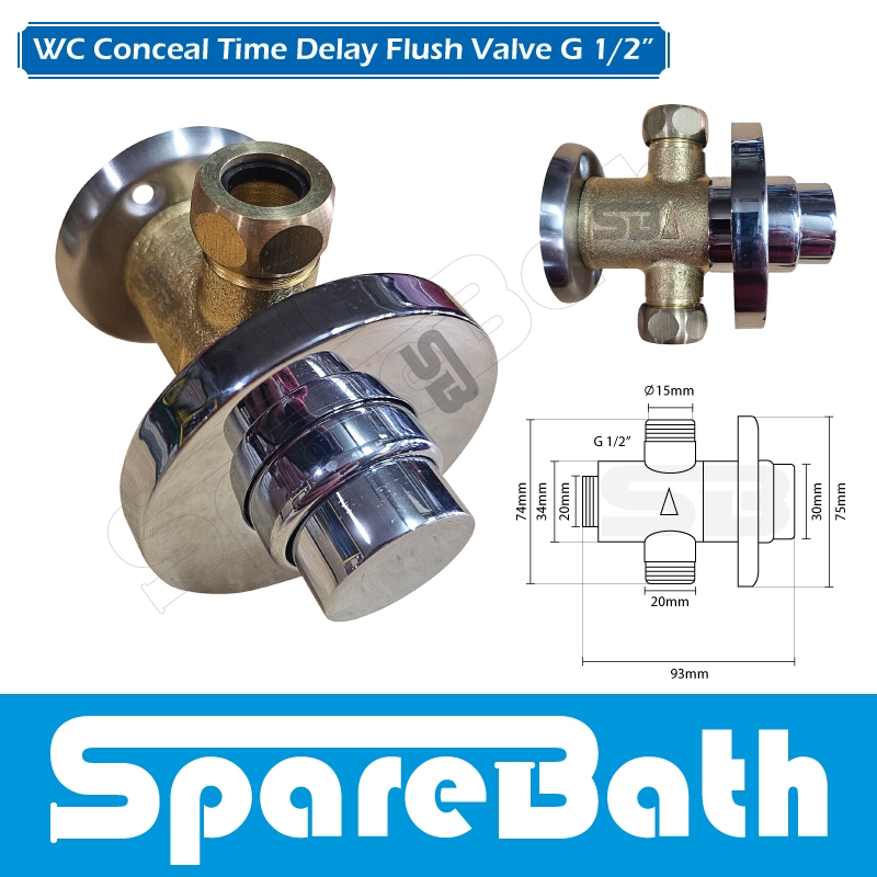 WC Conceal Time Delay Flush Valve G1/2" Concealed Auto Shut Off Push ...