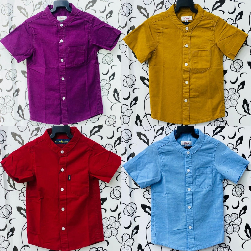 Mandarin Collar Baju Lengan Pendek Untuk [2 Years-12 Years] Budak ...