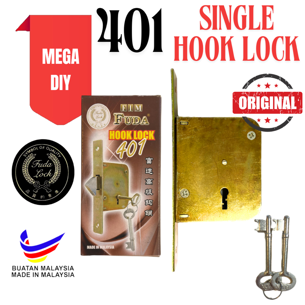 100% ORIGINAL FUDA [401] Single Hook Lock For Metal Door / Grill Door ...