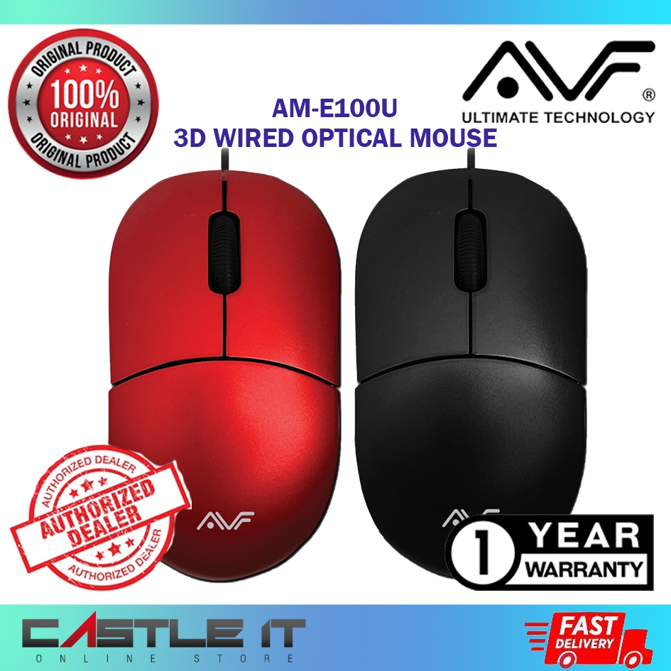AVF 3D EU100 BLACK / RED 1000dpi Wired USB Mouse AM-E100U Office Normal ...