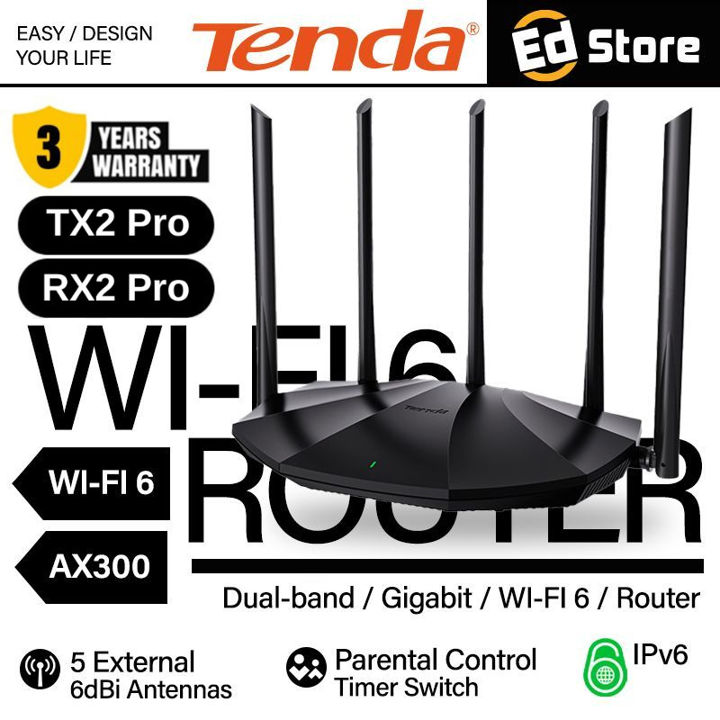 Tenda【TX2 PRO / RX2 Pro】 AX1500 WiFi-6 Ultra-High Speed Dual Band Gigabit Wireless Router ...