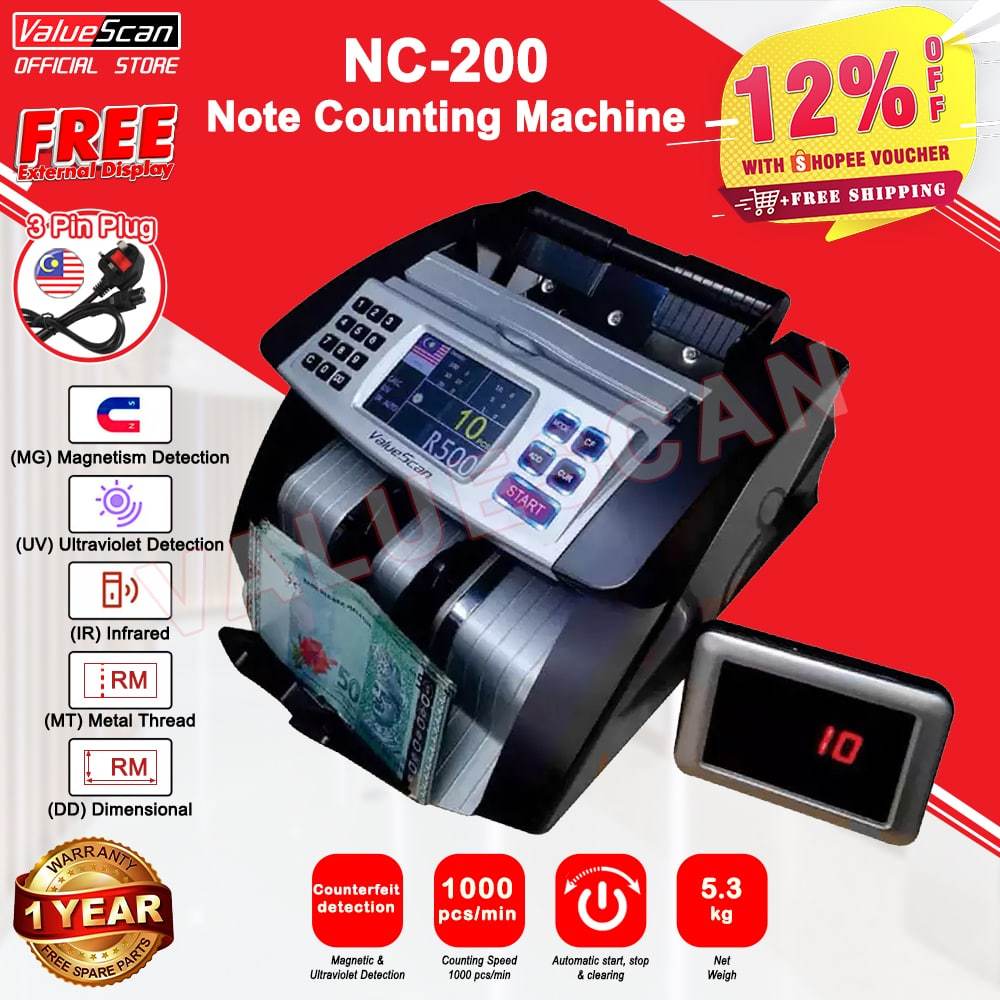 Valuescan NC-200 SDC Money Bank Note Counting Machine Counter Note Bill ...