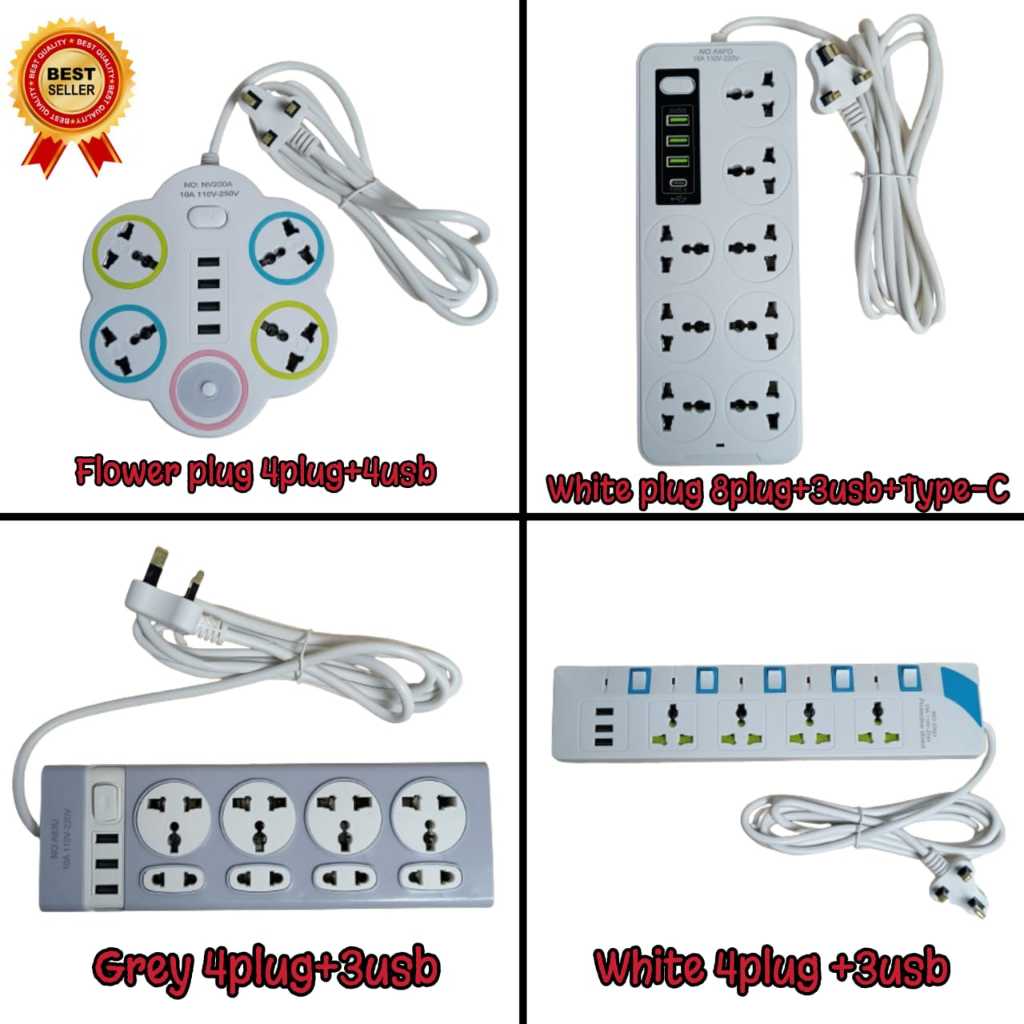 (Extension Socket Flower 4plug+4usb)(Gray 4plug+3usb )(white 8plug+3usb ...