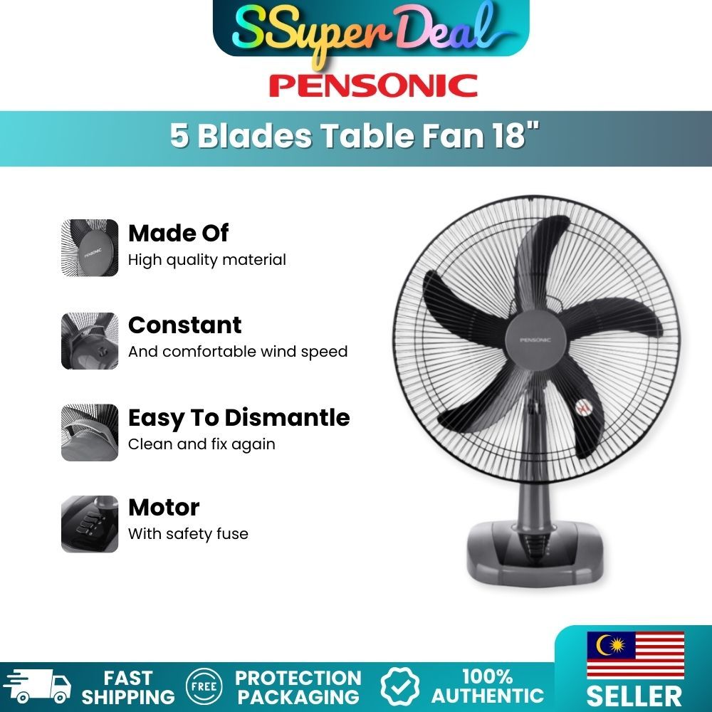 Pensonic 5 Blades Table Fan 18" - Black | PF-1801 | Shopee Malaysia