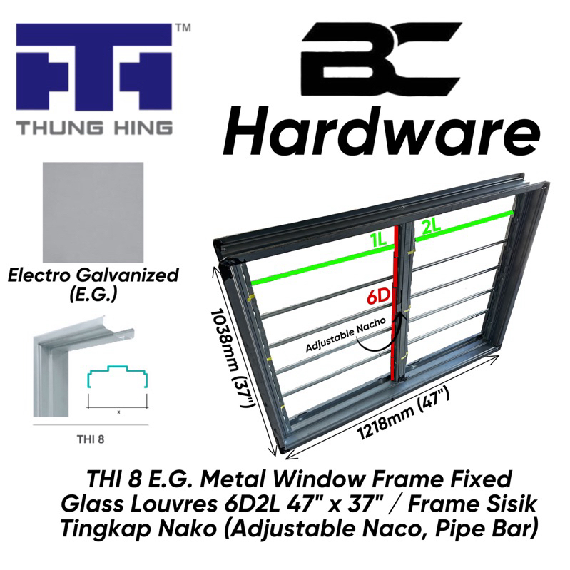 THI 8 E.G. Metal Window Frame Adjustable Glass Louvres 6D2L 47" x 37 ...