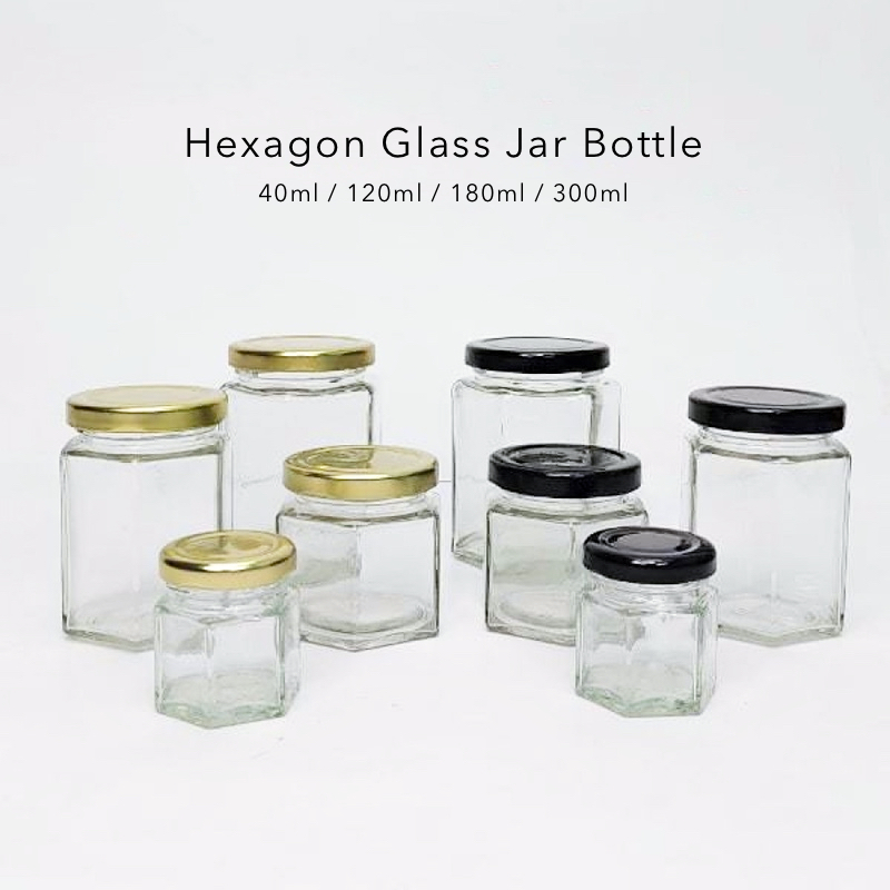 Hexagon Glass Jar Honey Bottle Spices Storage Container Balang Kaca ...