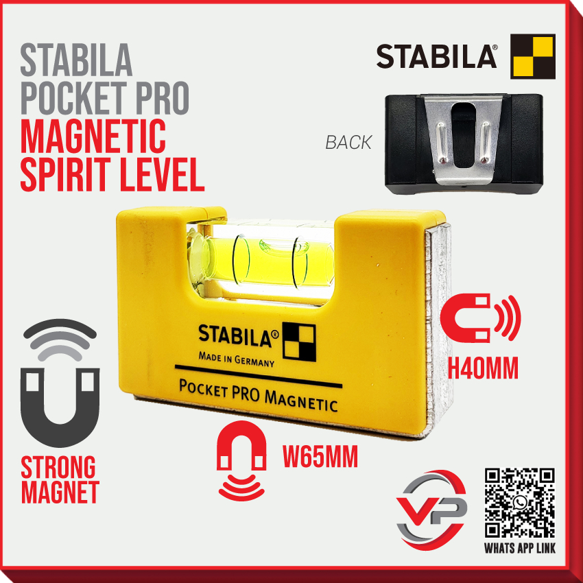 STABILA POCKET PRO MAGNETIC SPIRIT LEVEL WITH BELT CLIP/MINI POCKET ...
