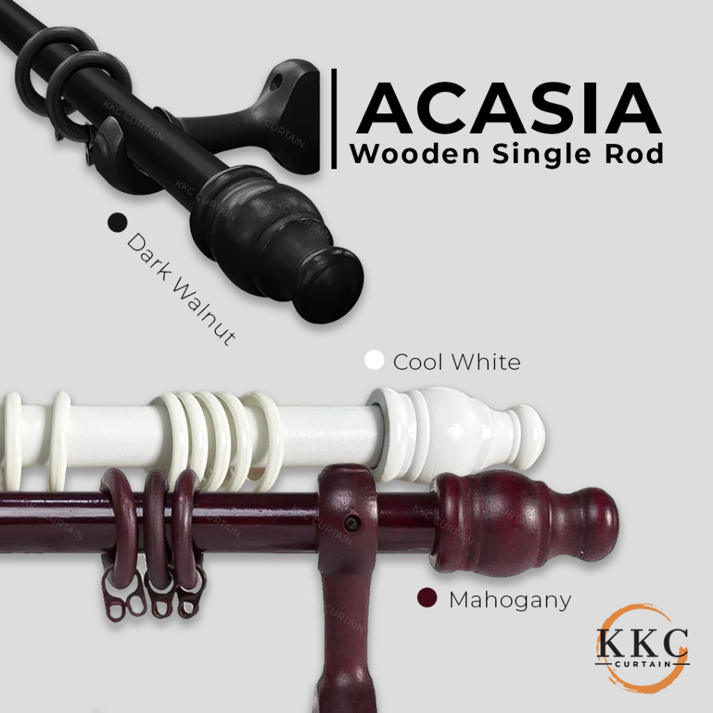KKC Acasia Wooden Single Curtain Rod/Langsir Kayu/Rod Langsir/Batang ...