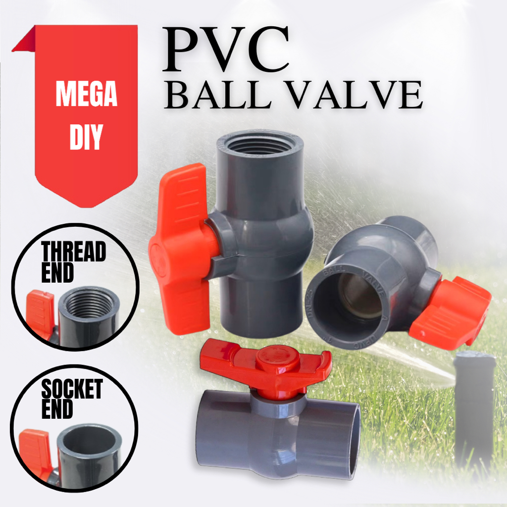 [1PCS] PVC Compact Ball Valve SOCKET END OR THREADED 1/2'' 3/4'' 1'' 1 ...