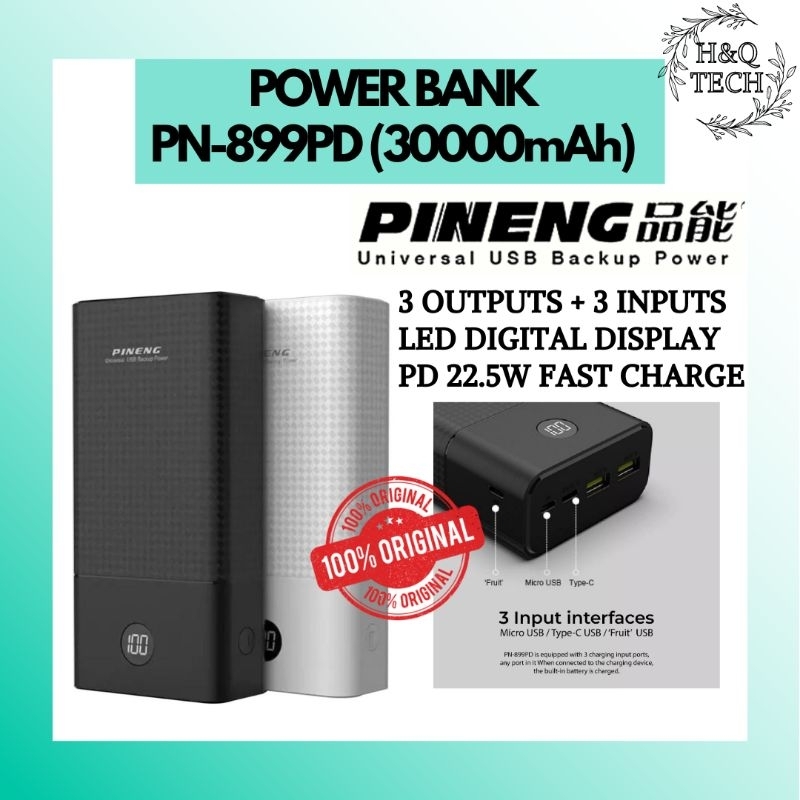 ORI PINENG POWER BANK PN-899 PD (30000mAh) 3.0 QUICK CHARGE 22.5W FAST ...