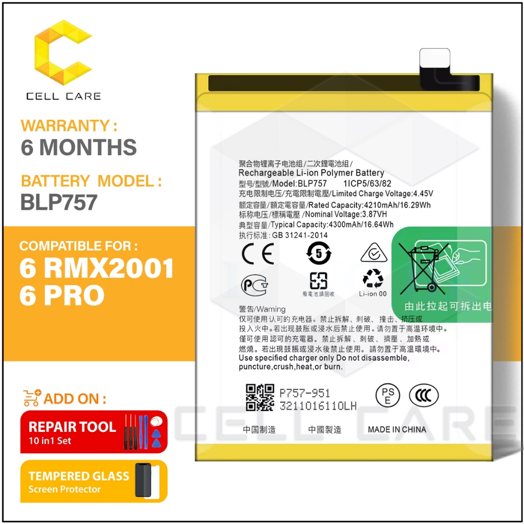 Battery Bateri Compatible For REALME 6 / REALME 6 PRO BLP757 (4300 mAh ...