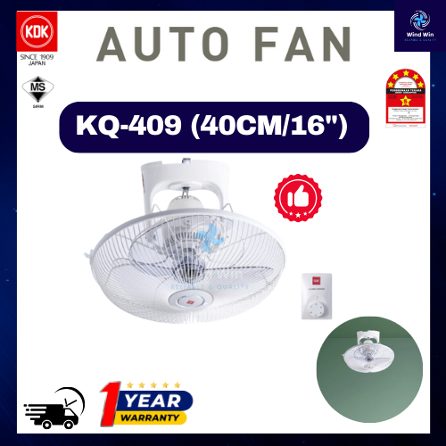 KDK KQ409 AUTO FAN 5 SPEED ADJUSTABLE, 360 DEGREE OSCILLATION (40cm/16 ...