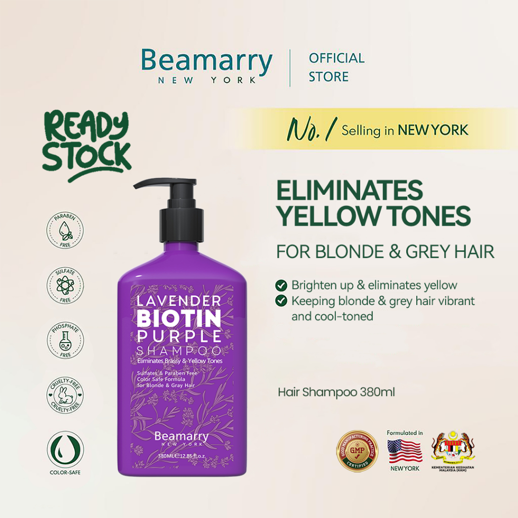 Beamarry Lavender Biotin Purple Shampoo 380ml | Eliminates Yellow Tones ...