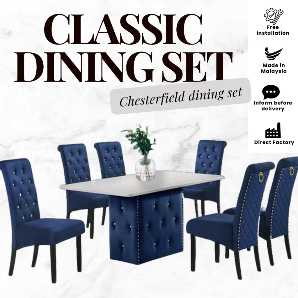 FREE SHIPPING Arfa Home Chesterfield dining set marble table 6 seater 8 ...