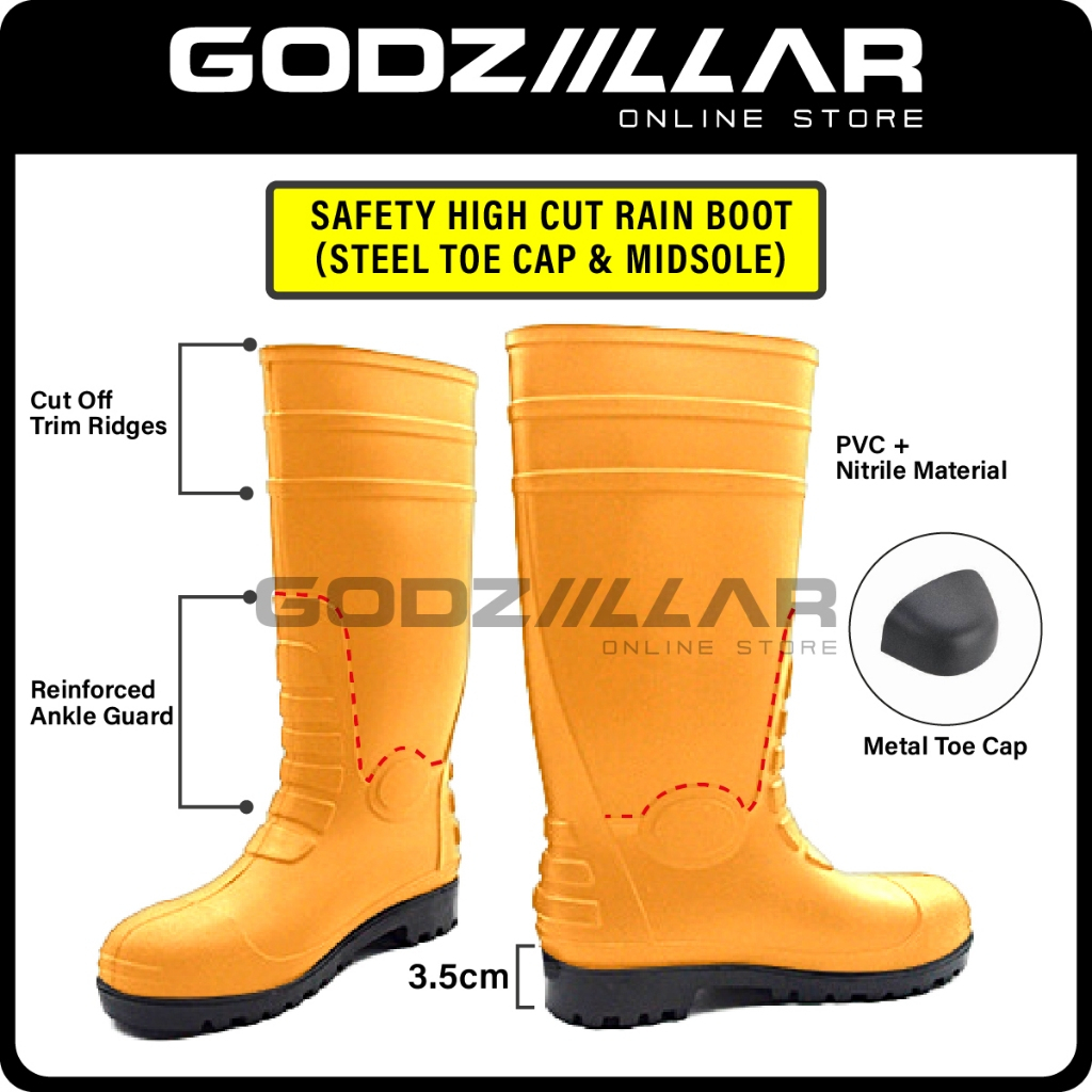 (+Steel Toe Cap) Safety High Cut Rain Boot | Safety Shoe | Kasut Getah ...