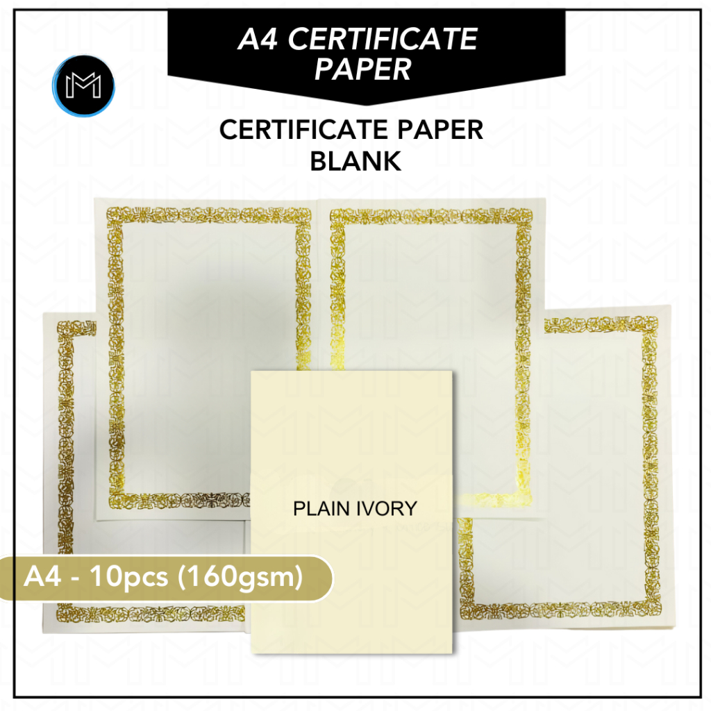 ( 10pcs ) A4 CERTIFICATE PAPER WITH GOLD STAMPING (10 SHEETS ) KERTAS ...