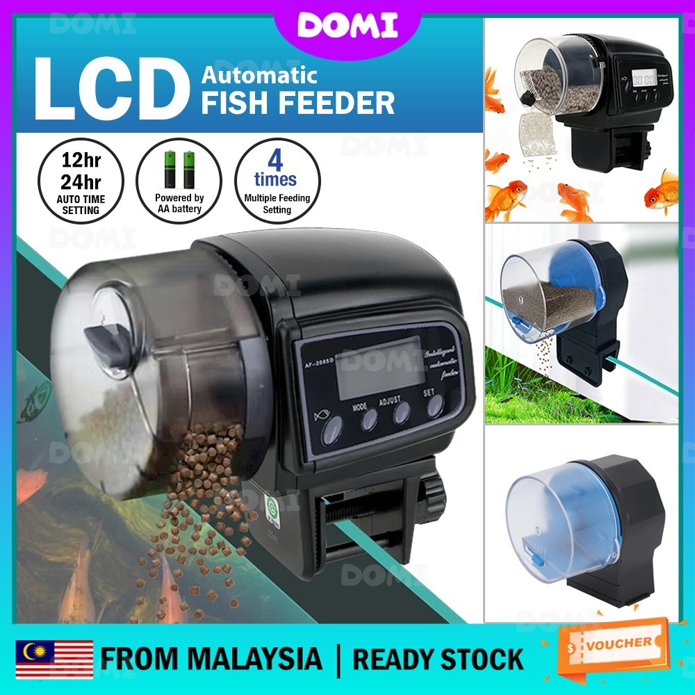 DOMI LCD Digital Automatic Aquarium Fish Food Feeder 12/24 Hours Fish ...