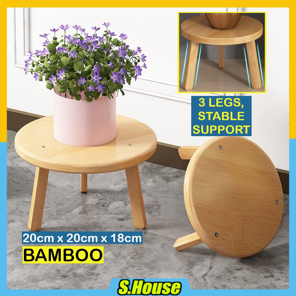 Plant Stand Bamboo Wood Flower Pot Rack Holder Organizer Round Stool ...