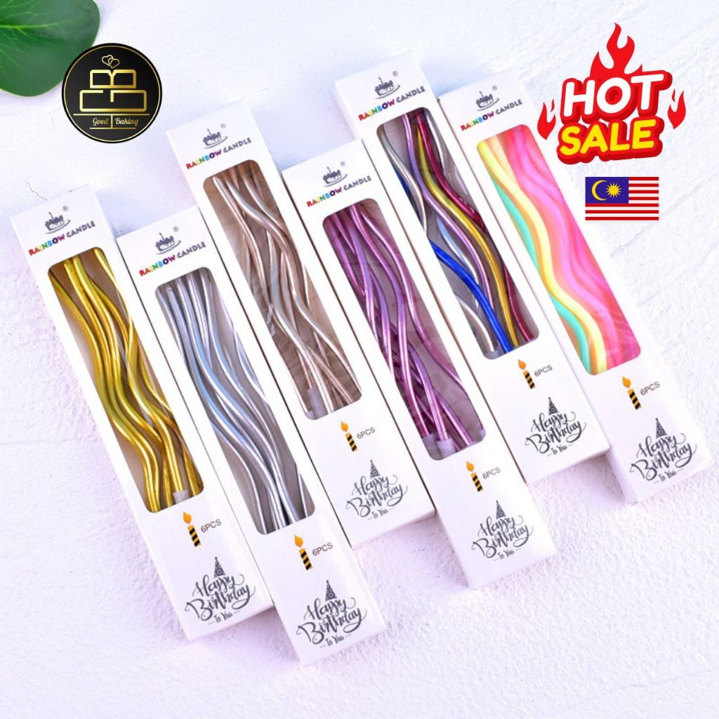 6pcs/box Long Curve Cake Candle / Ins Birthday Candle / Korea Lilin ...
