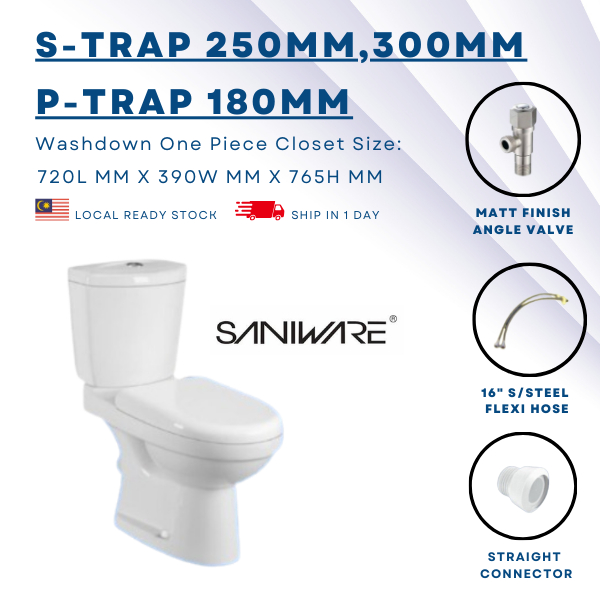 SANIWARE 2 Piece P-Trap 180mm / S-Trap 250mm 300mm Washdown WC Water ...