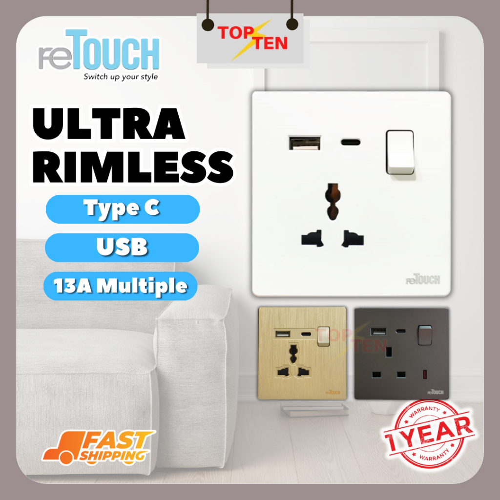 Retouch Ultra Rimless Socket Switches White Slim Design Sirim Approval ...