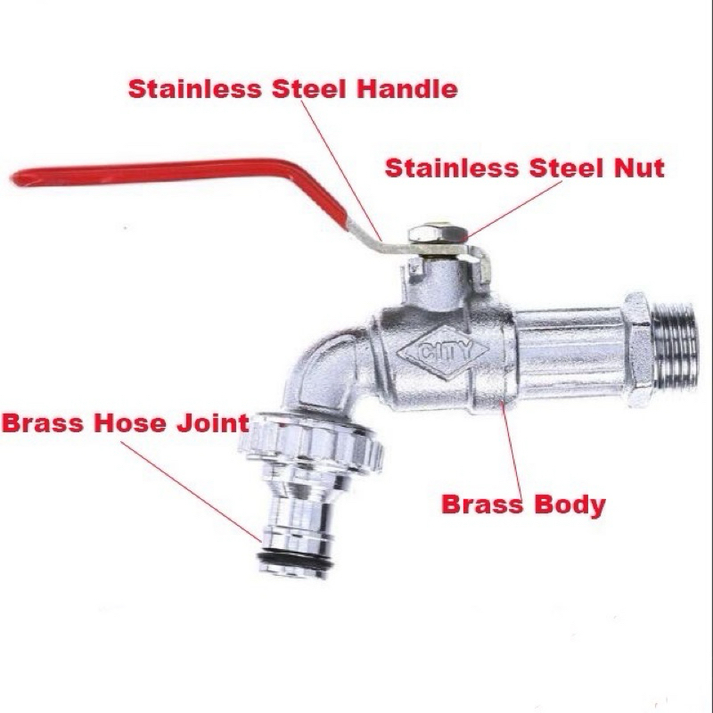 100% BRASS (Copper + Stainless Steel ) 1/2”CITY BALL VALVE UNION TAP ...