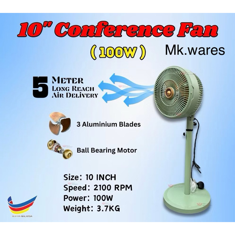 Mk.wares 10” Conference Fan 100W/100W Fan/Aluminium Fan Blade 10”/Kipas ...