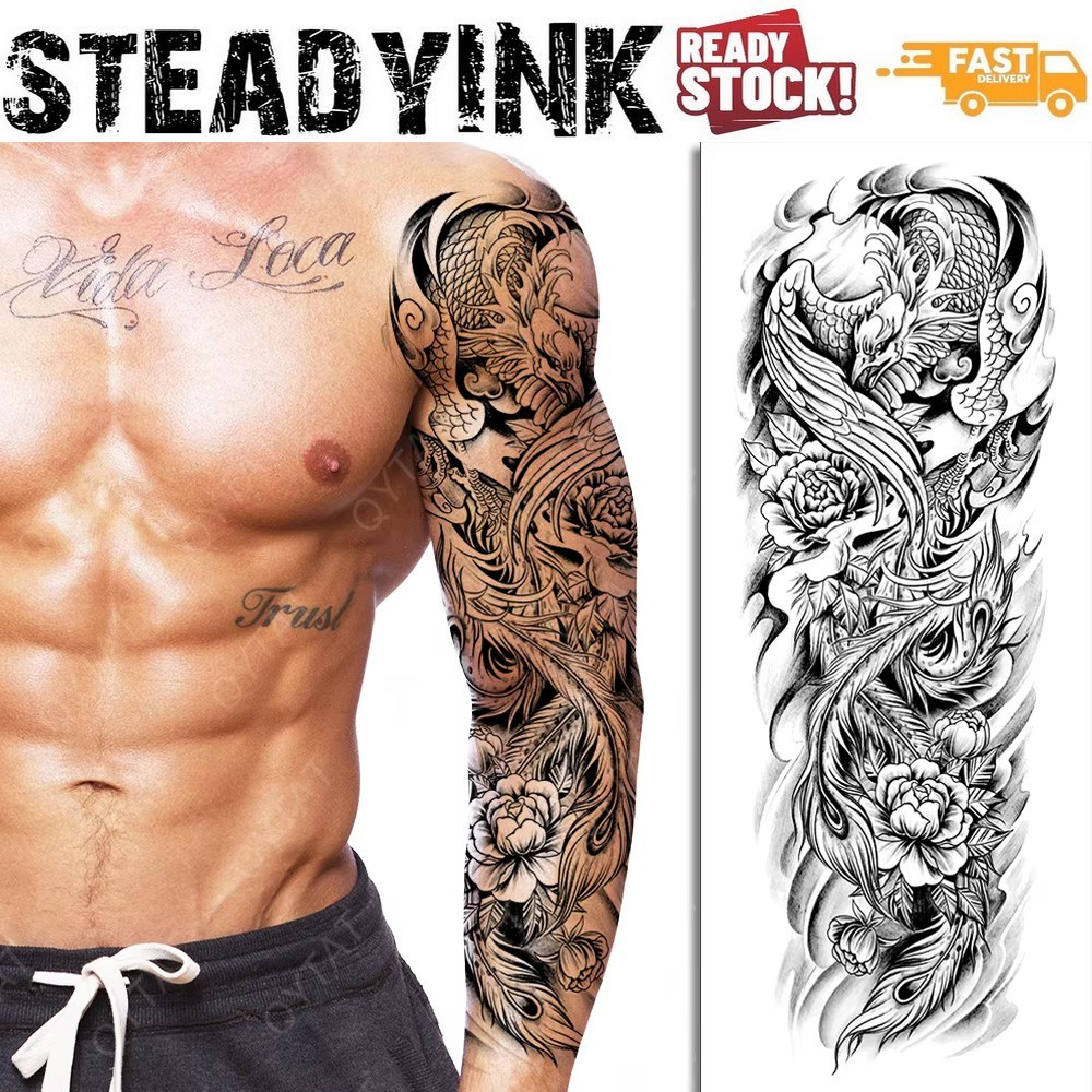 [𝚂𝚝𝚎𝚊𝚍𝚢𝙸𝙽𝙺] Lasting Full Sleeve Tattoo Sticker Waterproof Tatu Pelekat ...
