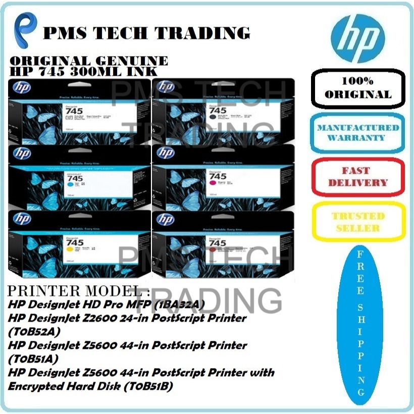 HP 745 ORIGINAL INKJET 300ML F9K01A F9K02A F9K03A F9K04A F9K05A F9K06A ...