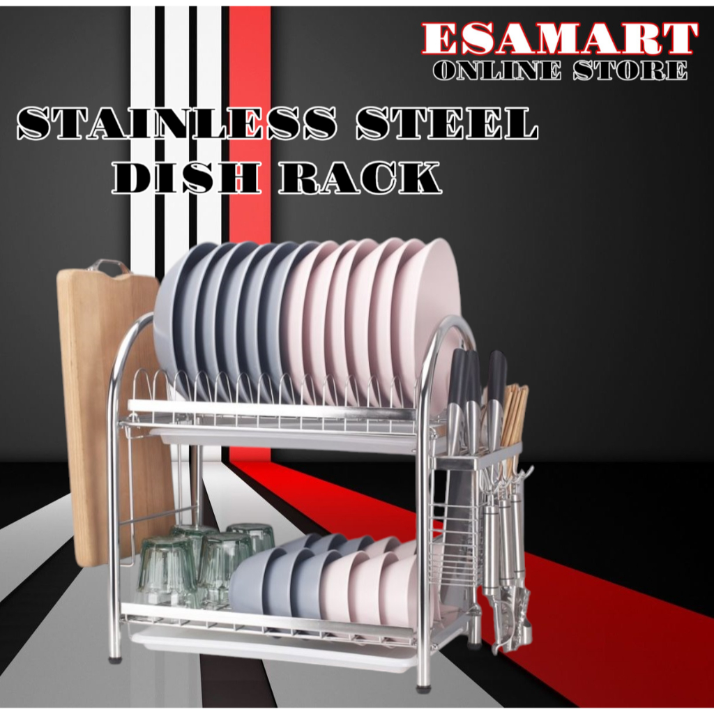 STAINLESS STEEL SUS304 KITCHEN DISH RACK ELEGANT DOUBLE LAYER OVAL ...