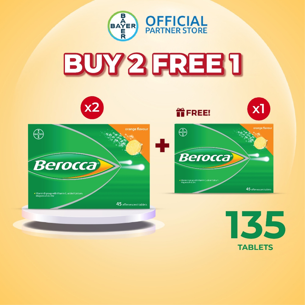 [Buy 2 Free 1] Berocca Orange Effervescent Tablets (3 Packs x 45 ...