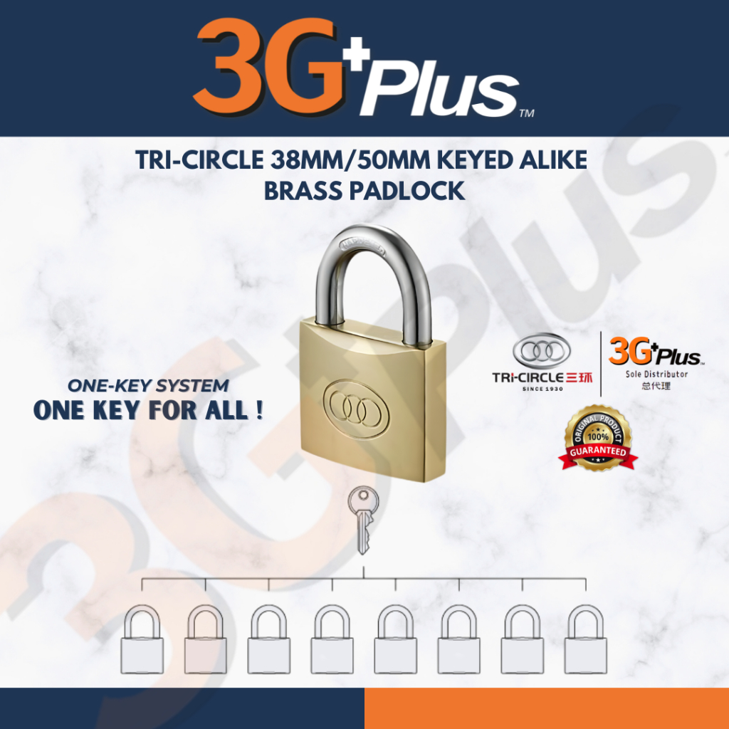 Tri-Circle Keyed Alike Heavy Duty Solid Brass Padlock 38mm/50mm Mangga ...