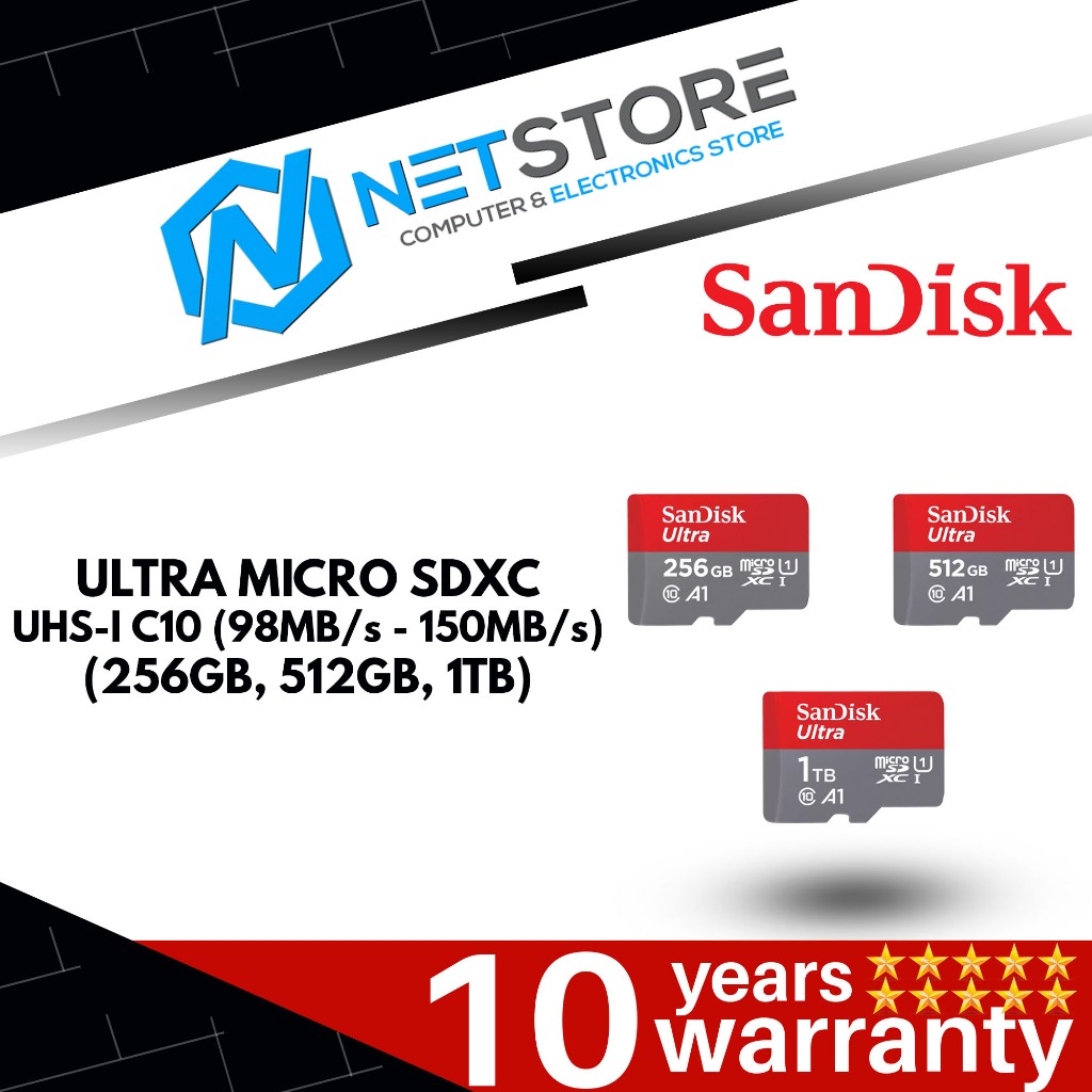 SANDISK ULTRA MICRO SDXC UHS-I C10 (98MB/s - 150MB/s) (256GB, 512GB ...