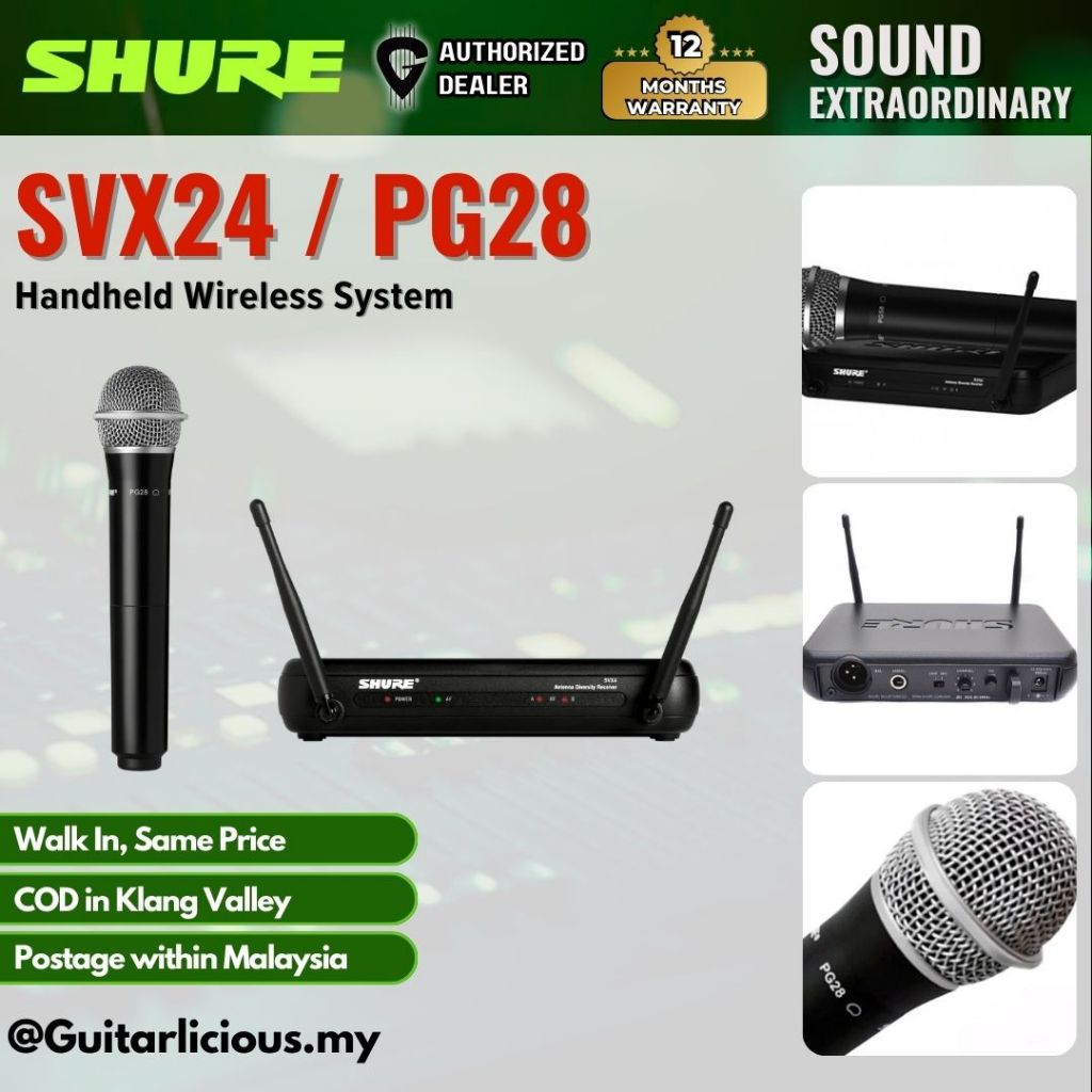 Shure SVX24/PG28 Handheld Wireless Microphone System, SVX4 Diversity ...