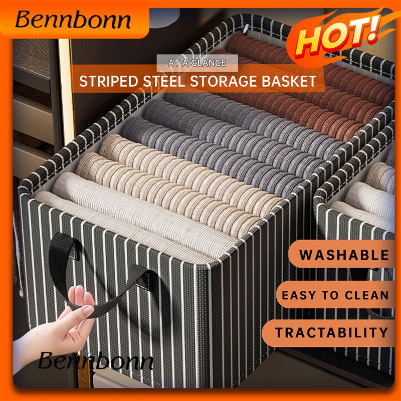 Steel frame striped storage basket foldable Oxford fabric material ...