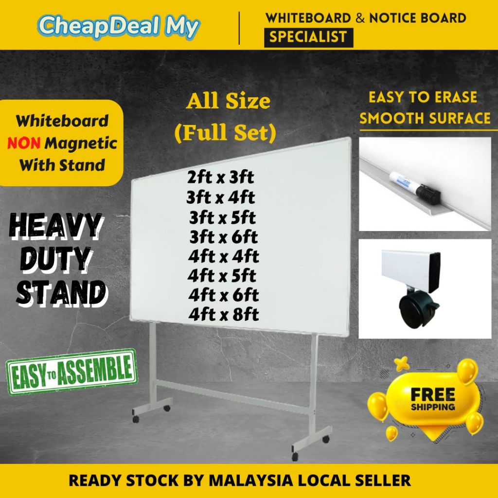Papan putih dengan kaki beroda/ Whiteboard Single Sided Non-Magnetic ...