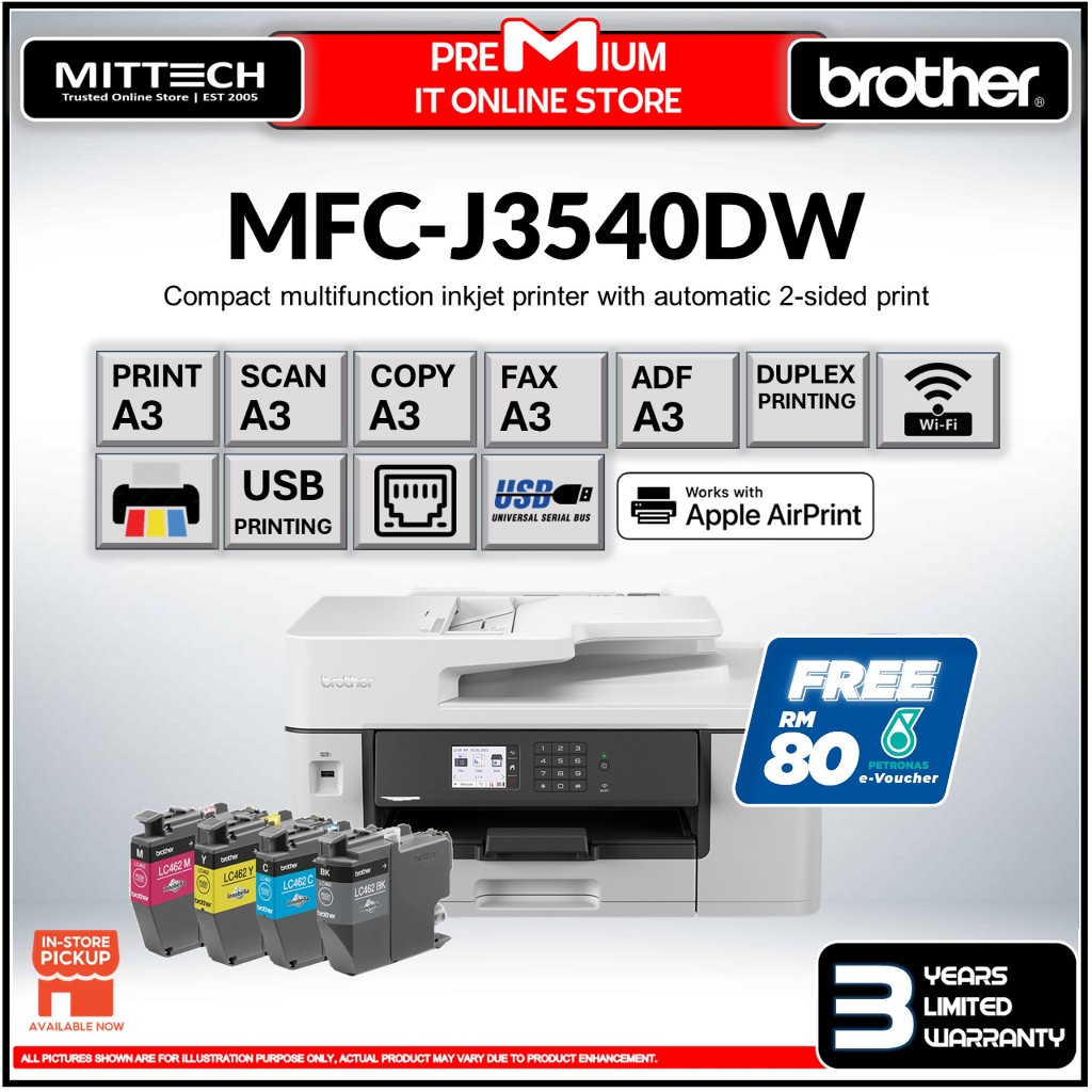 Brother Color Inkjet Printer A3 A4 4in1 Wireless MFC-J3540DW | ADF ...
