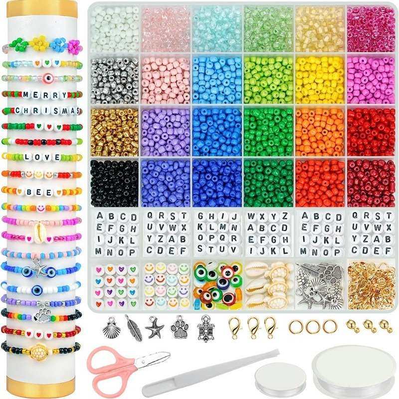8200Pcs 3mm Glass Beads Set Bracelet Making Kit Phone Chain Making DIY ...