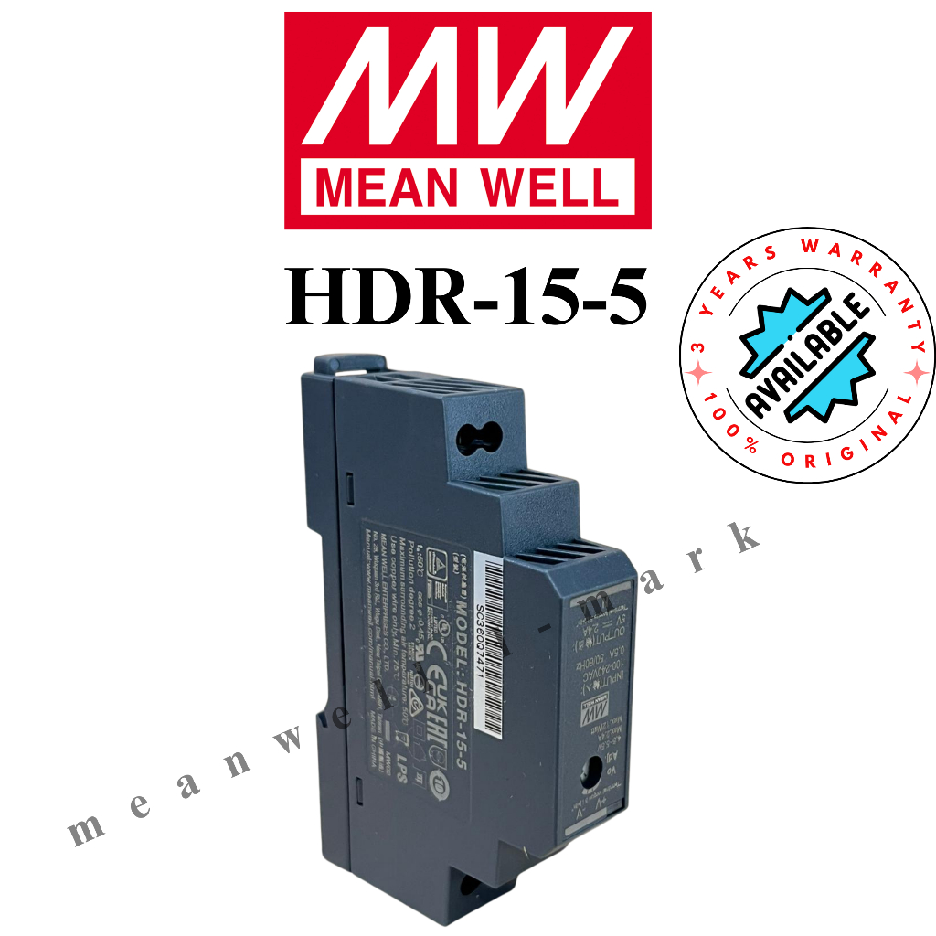 Mean Well HDR-15-5 15W 5V 2.4A MeanWell Single Output Ultra Slim Step ...