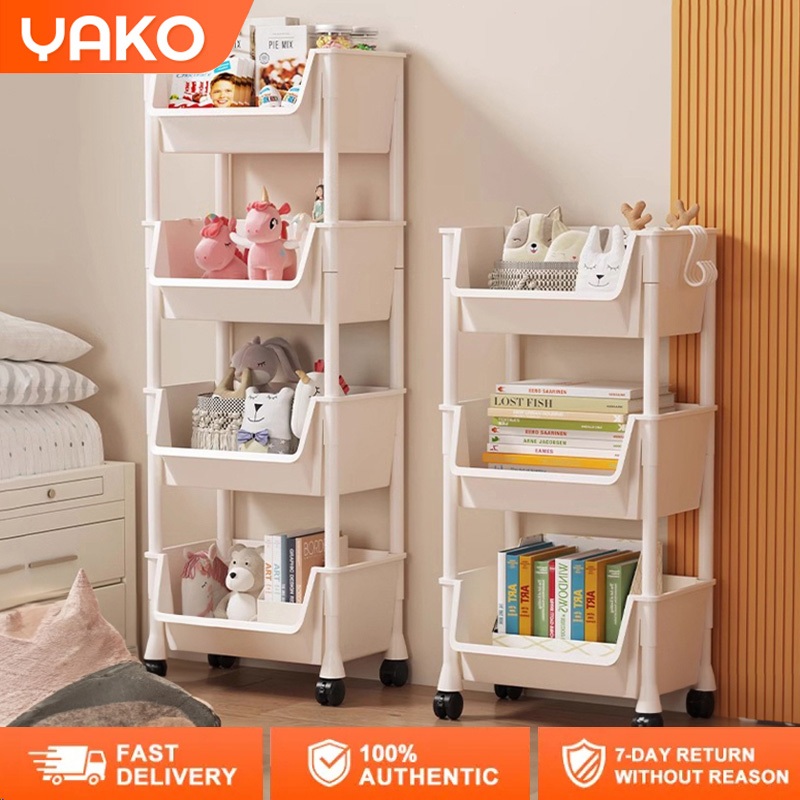 YAKO 2-5 Layer Book Shelf Moving Rack Organizer Bathroom Trolley Cart ...
