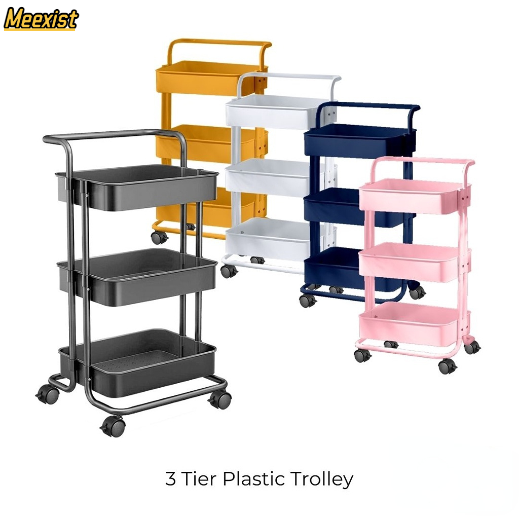 Ready Stock Multi-Purpose 3 Tier Plastic Trolley Utility Cart Rolling ...