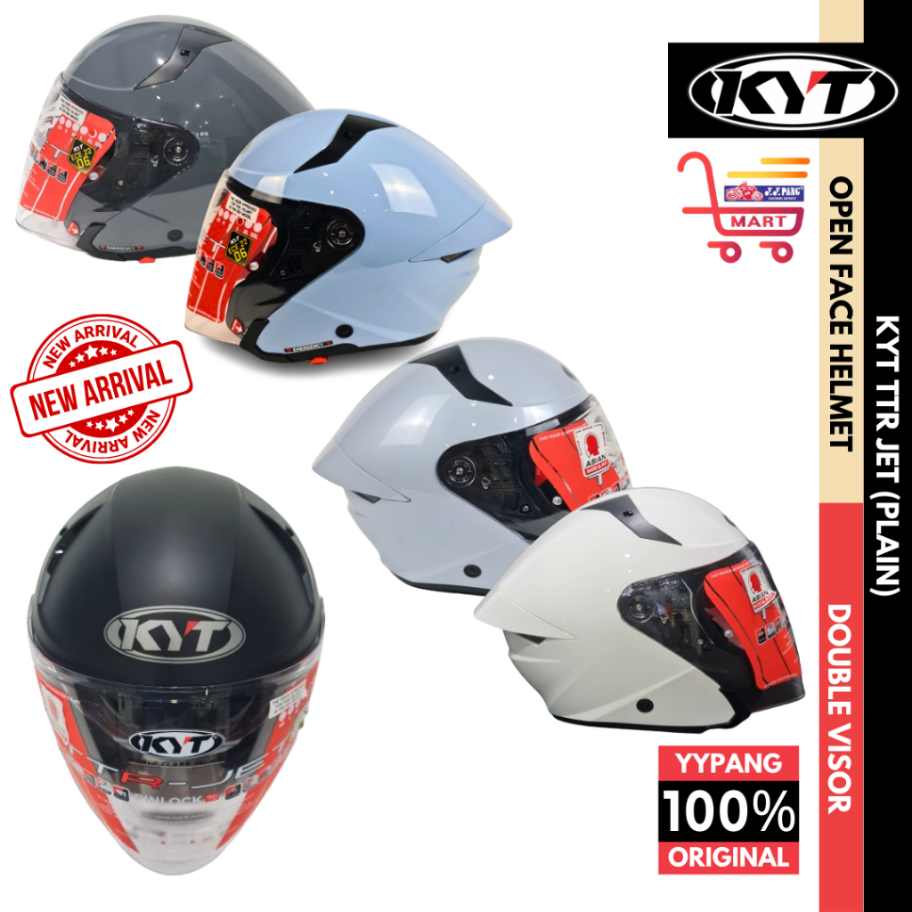 KYT TTR JET HELMET (PLAIN MATT BLACK / WHITE / GREY / SEA BLUE ...
