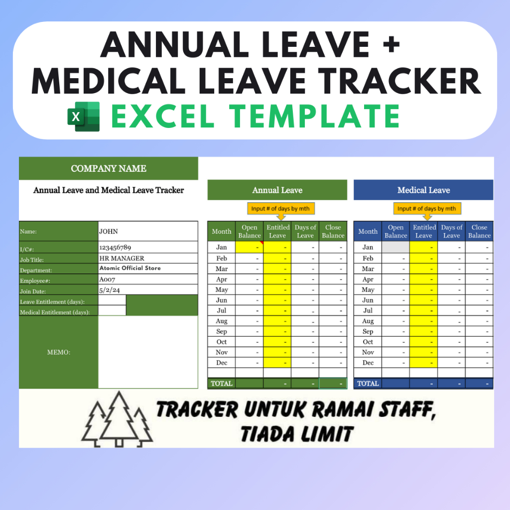 🔥INSTANT🔥 Annual Leave + Medical Leave Tracker Excel Template Auto Fill ...