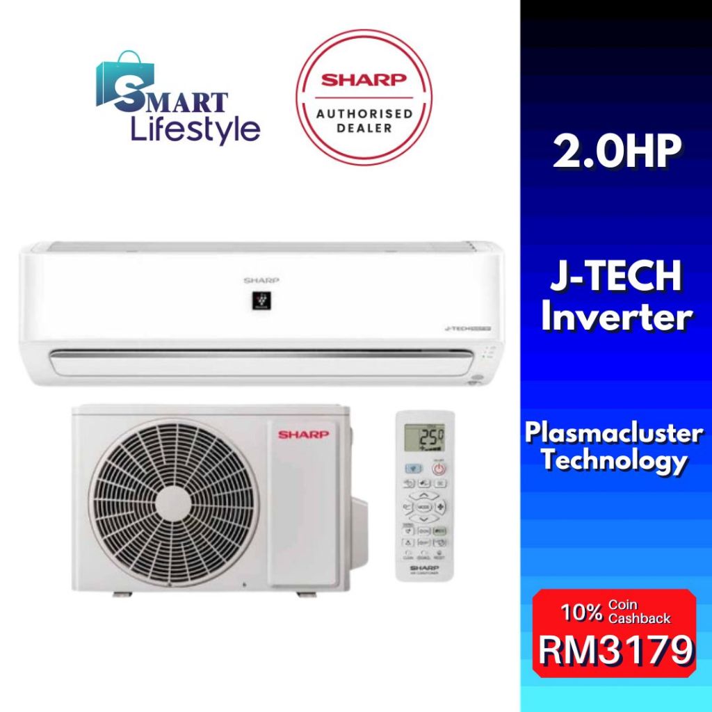 Sharp 2.0HP J-Tech Inverter Plasmacluster Air Conditioner AH-XP18YMD ...