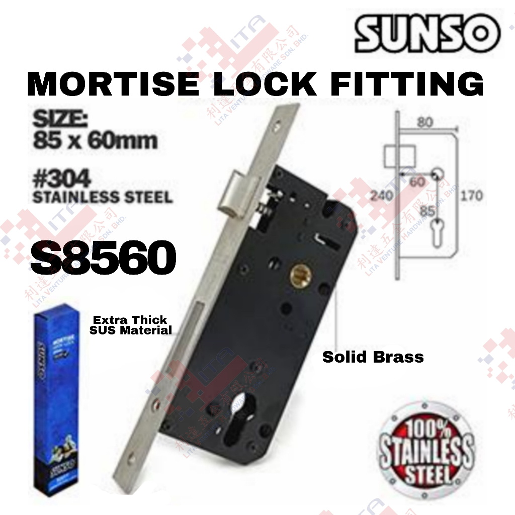 SUNSO BRAND MORTISE LOCK FITTING 85 X 60MM - S8560 | Shopee Malaysia