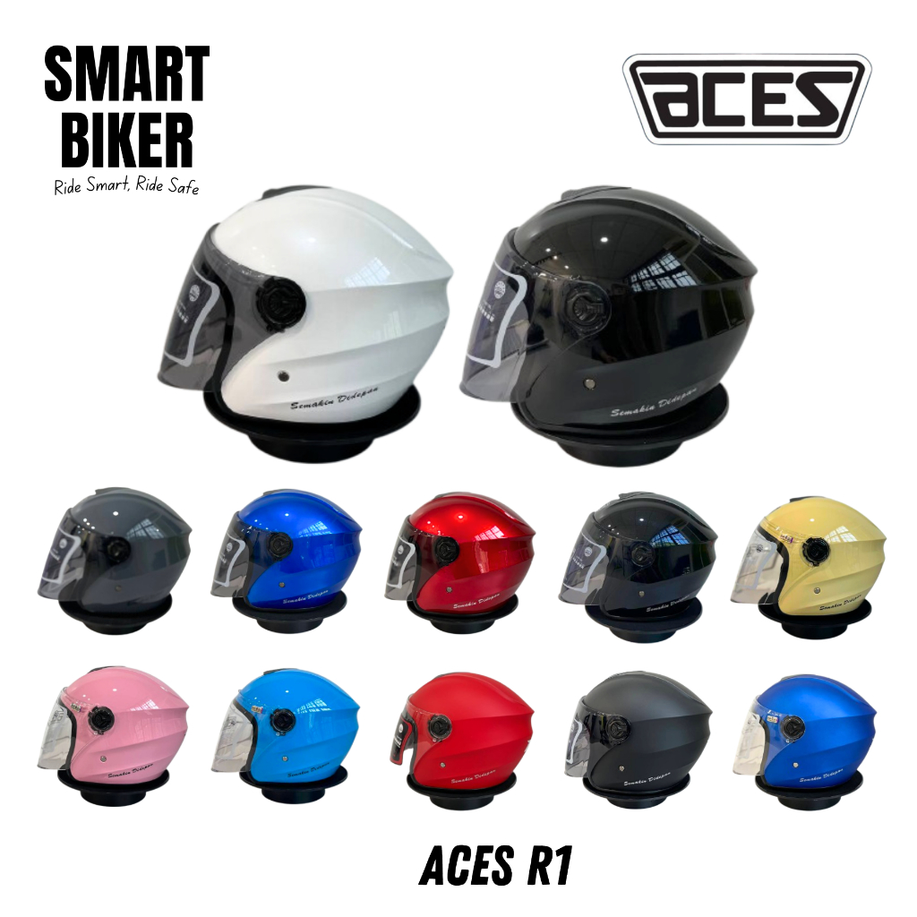 ACES R1 Open Face Helmet with Clear / Smoke Visor Sirim Approved JPJ ...