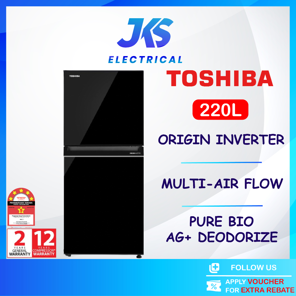 Toshiba 220L Inverter 2 Door Fridge | PureBio AG+ Deodorizer | Origin ...